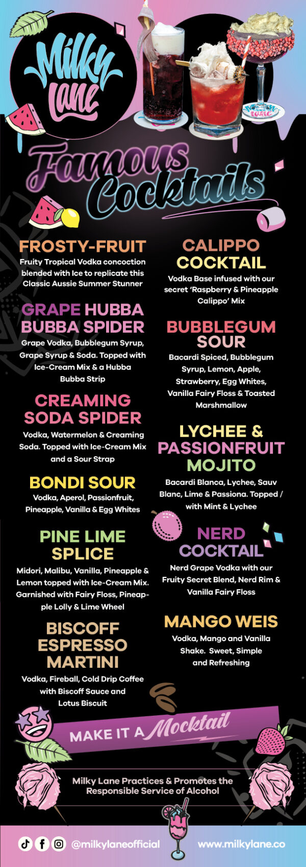 Milky Lane's Delicious Menu | Burgers, Desserts, Cocktails, & More